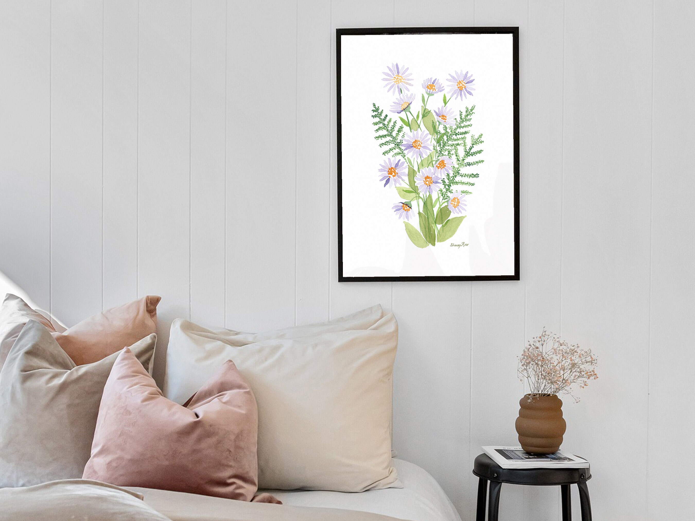 Aster, Floral Watercolor Painting, Botanical Watercolor Illustration ...