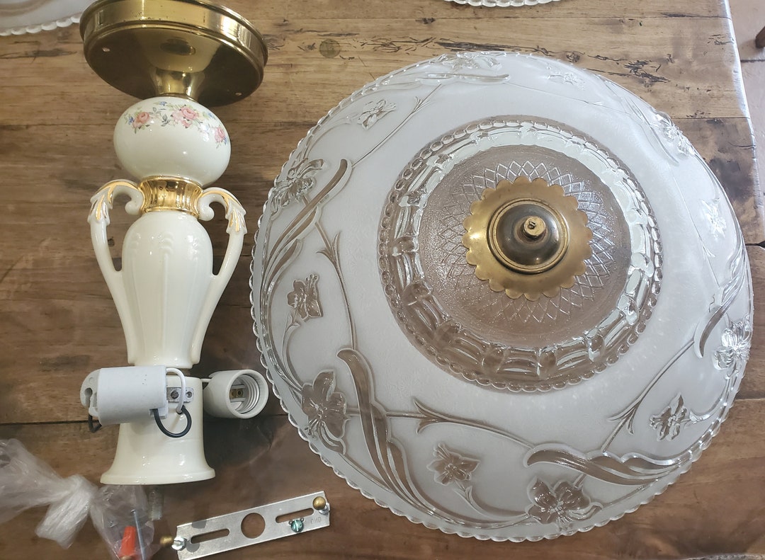 Porcelier Low Profile Porcelain Ceiling Light Fixture and Large Clear ...