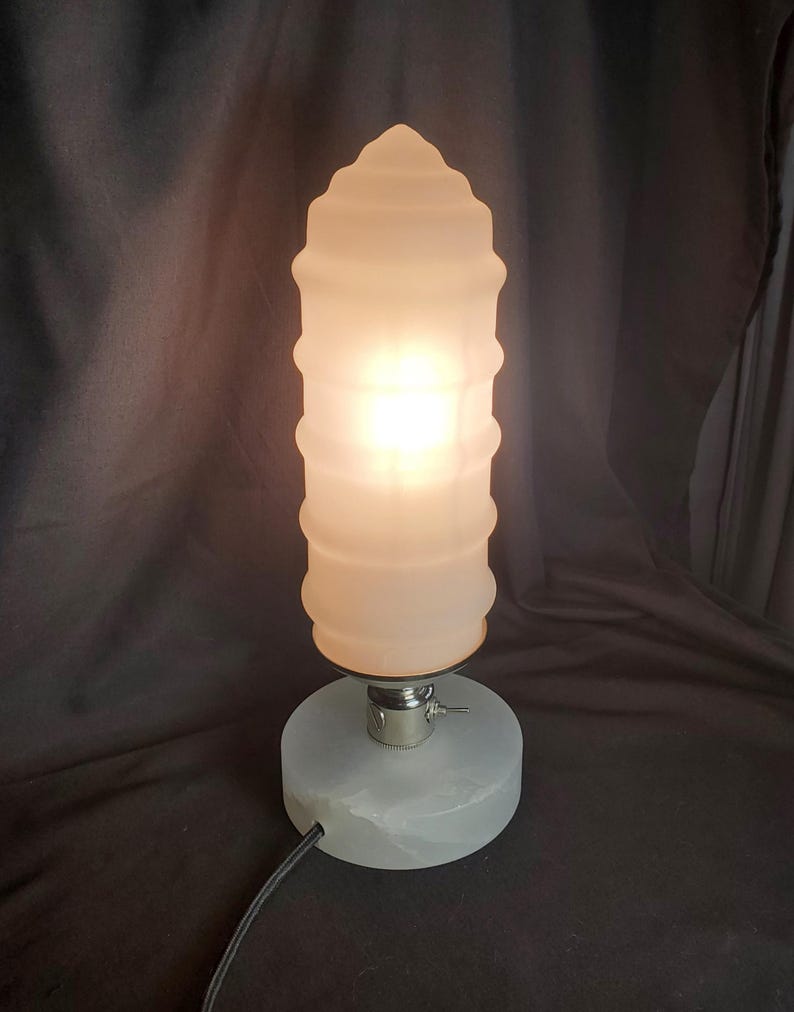 Vintage Torpedo Boudoir Lamp Shade. New Marble Base, Socket, Switch and ...
