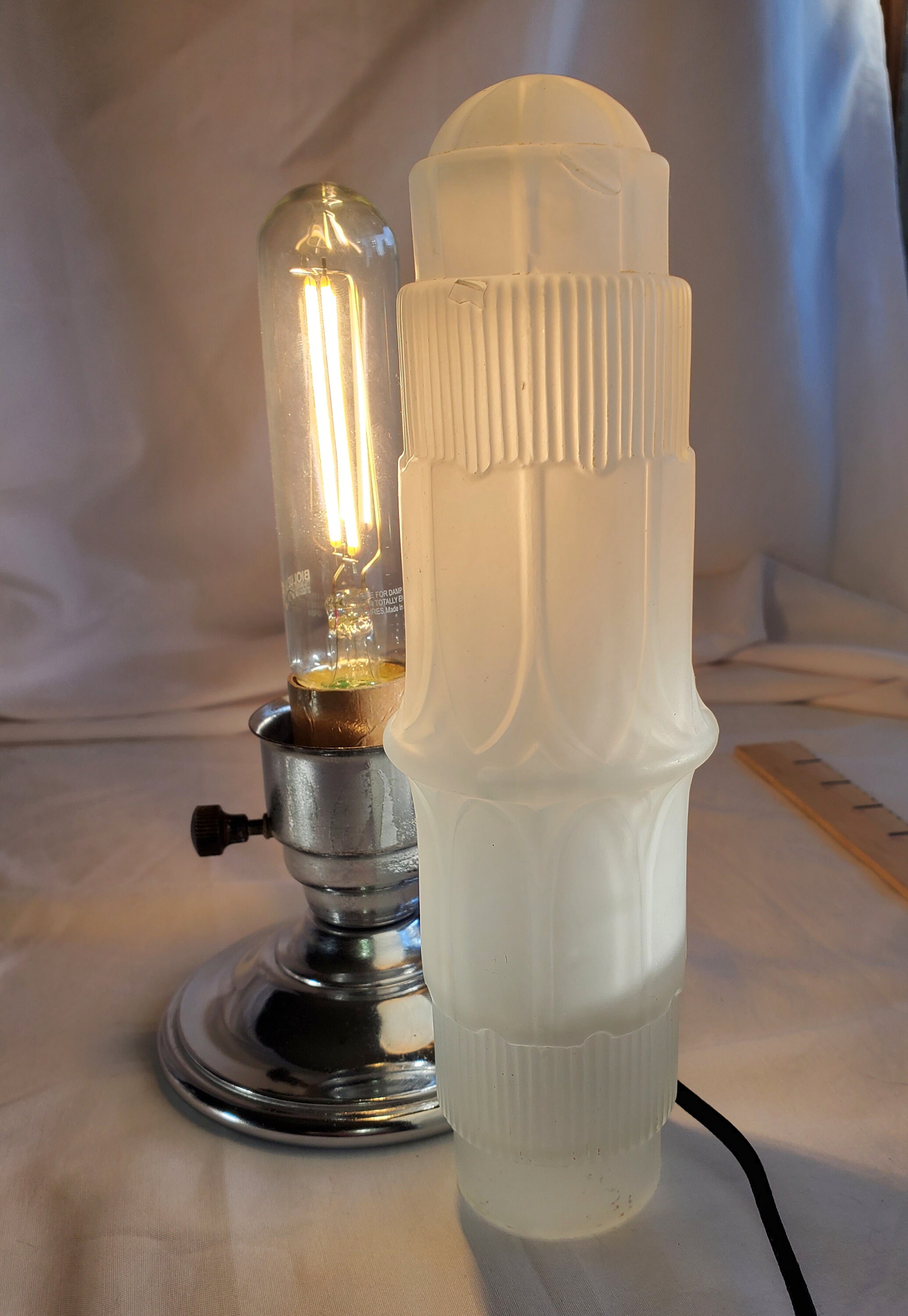 Antique Deco Boudoir Lamp in Frosted Glass. New Socket,new Cloth ...