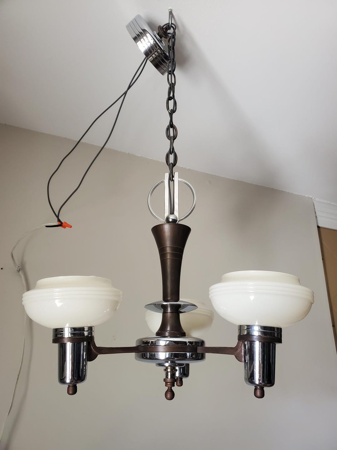 Midcentury Ceiling Light Fixture Chandelier, 16 Inches Wide. 3 Vintage ...