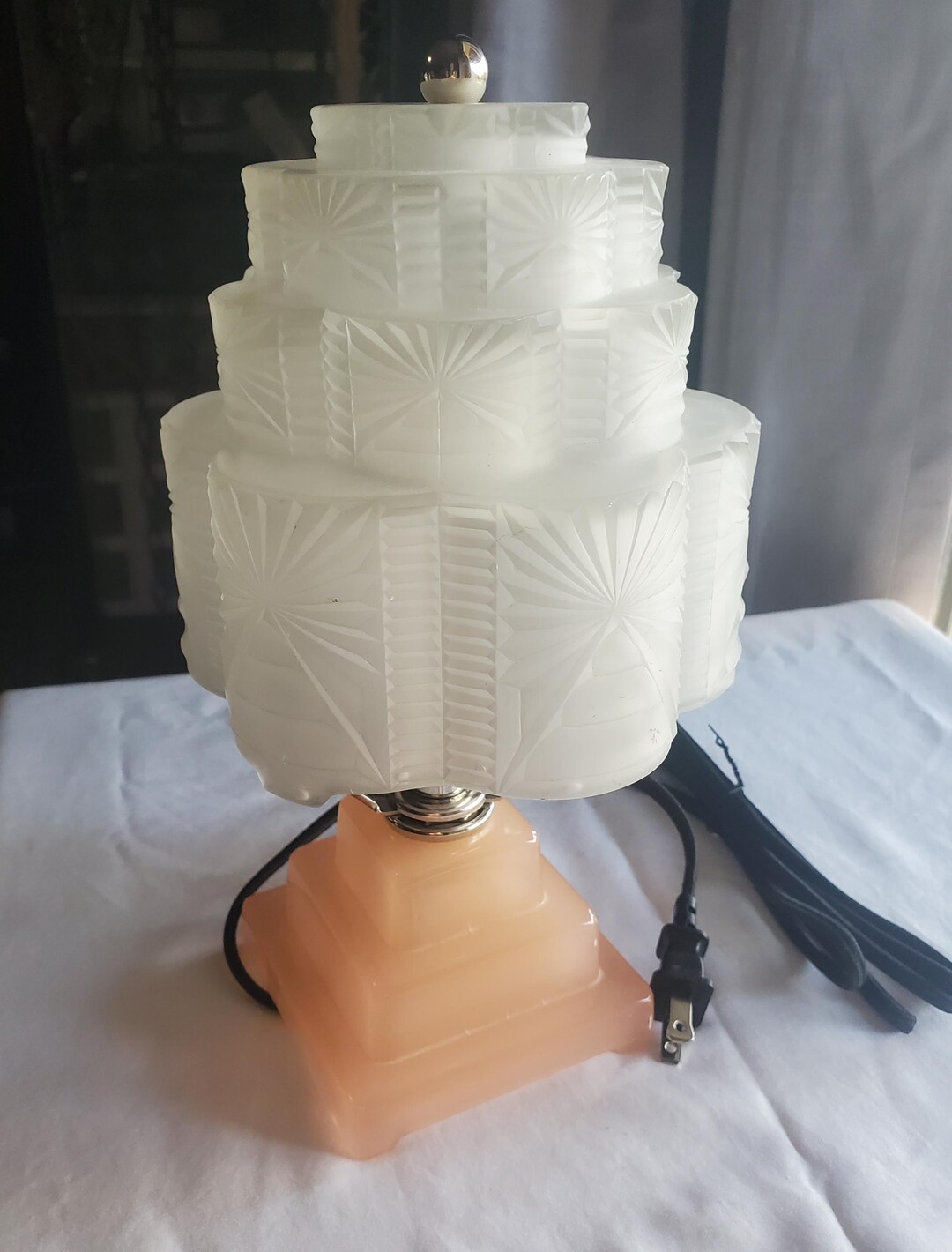 Art Deco Table Lamp With New Socket, Harp and Cloth Covered Wire. - Etsy