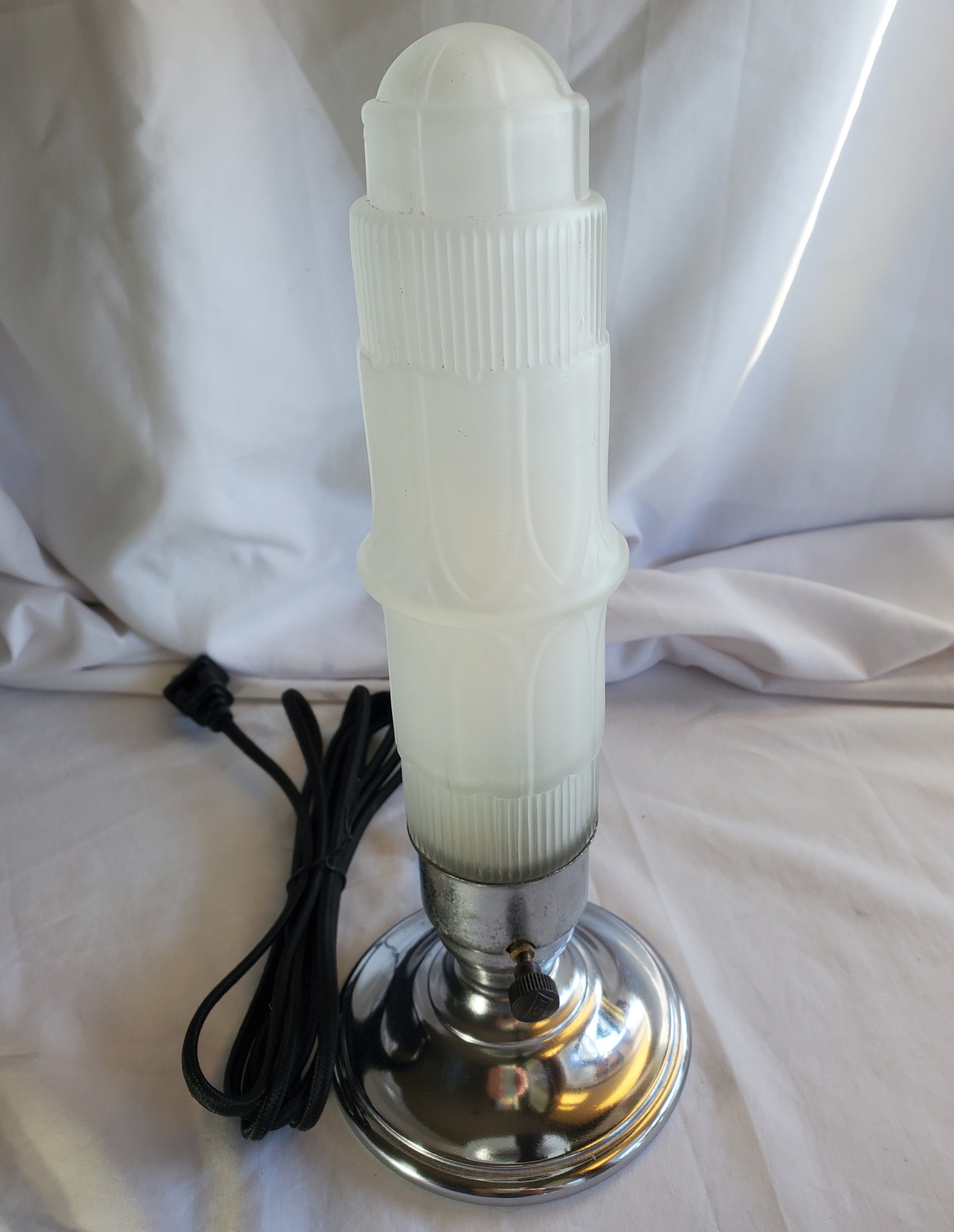 Antique Deco Boudoir Lamp in Frosted Glass. New Socket,new Cloth ...