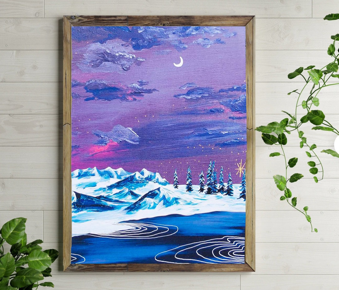Magical Night Mountain Art // Mystical Home Decor / Whimsical - Etsy