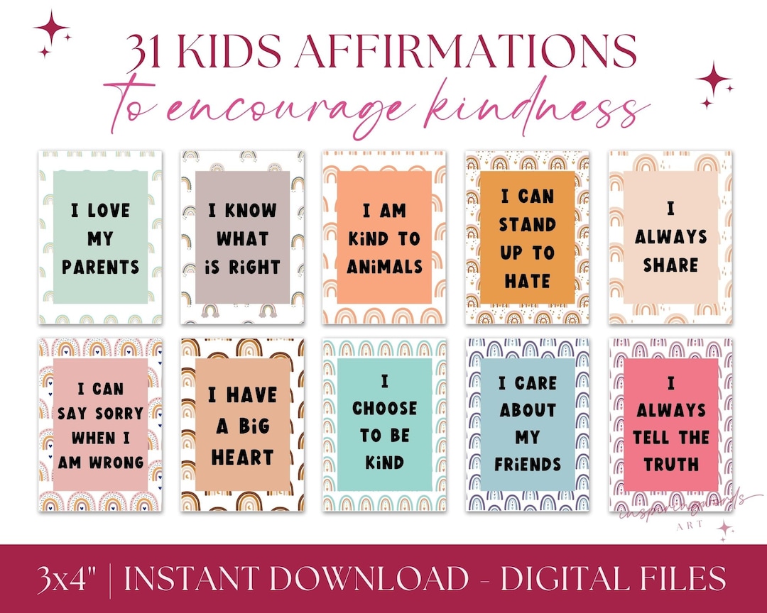 Kids Affirmation Cards, Growth Mindset Printable Cards Deck, Daily Card ...