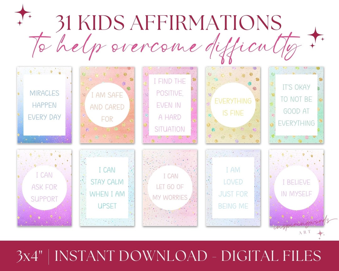 Kids Affirmation Cards, Printable Cards Deck, Daily Cards for Children ...
