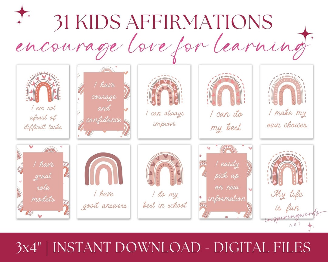 Kids Affirmation Cards, Printable Cards Deck, Daily Cards for Children ...