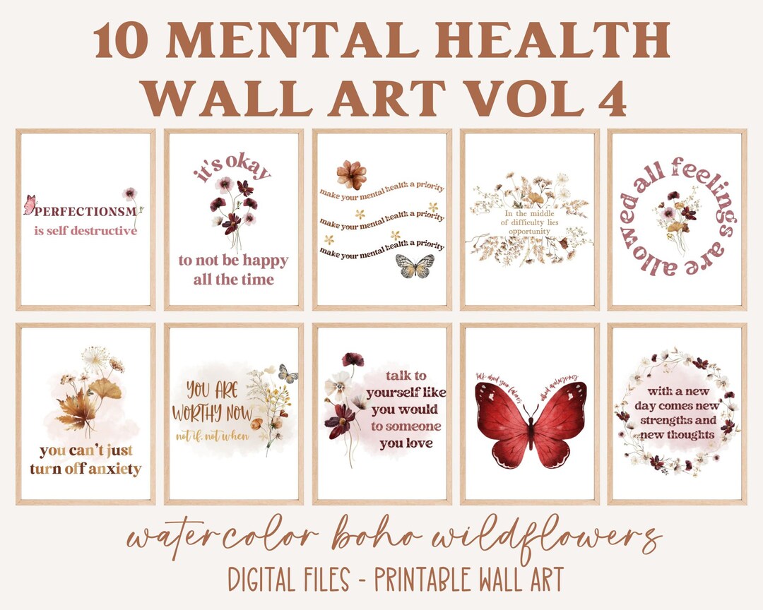 Mental Health Prints Inspirational Wall Art Bundle - Etsy