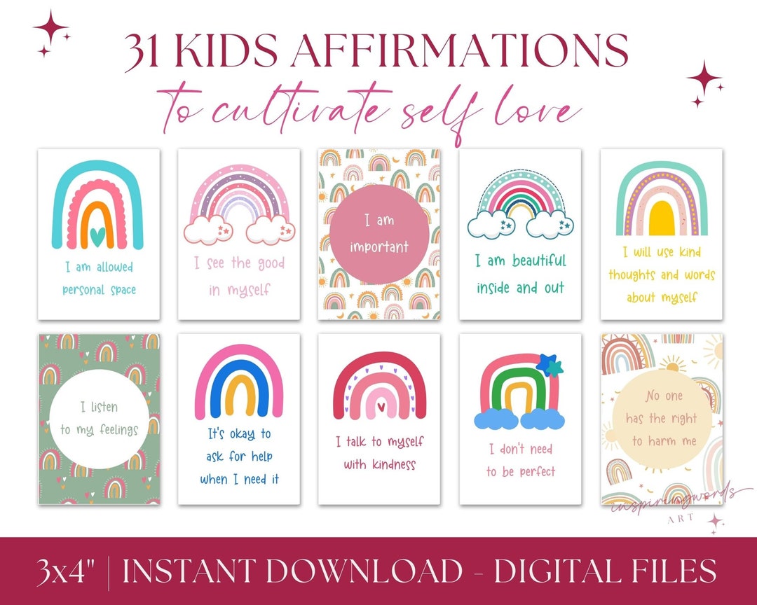 Children's Positive Affirmations Cards, Printable Kids Affirmation ...