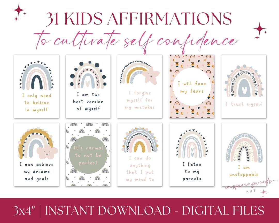 Kids Affirmation Cards, Growth Mindset Printable Cards Deck, Daily Card ...