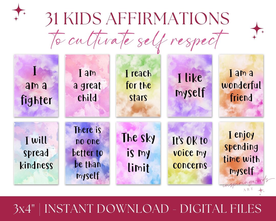 Kids Affirmation Cards Growth Mindset Printable Cards Deck - Etsy