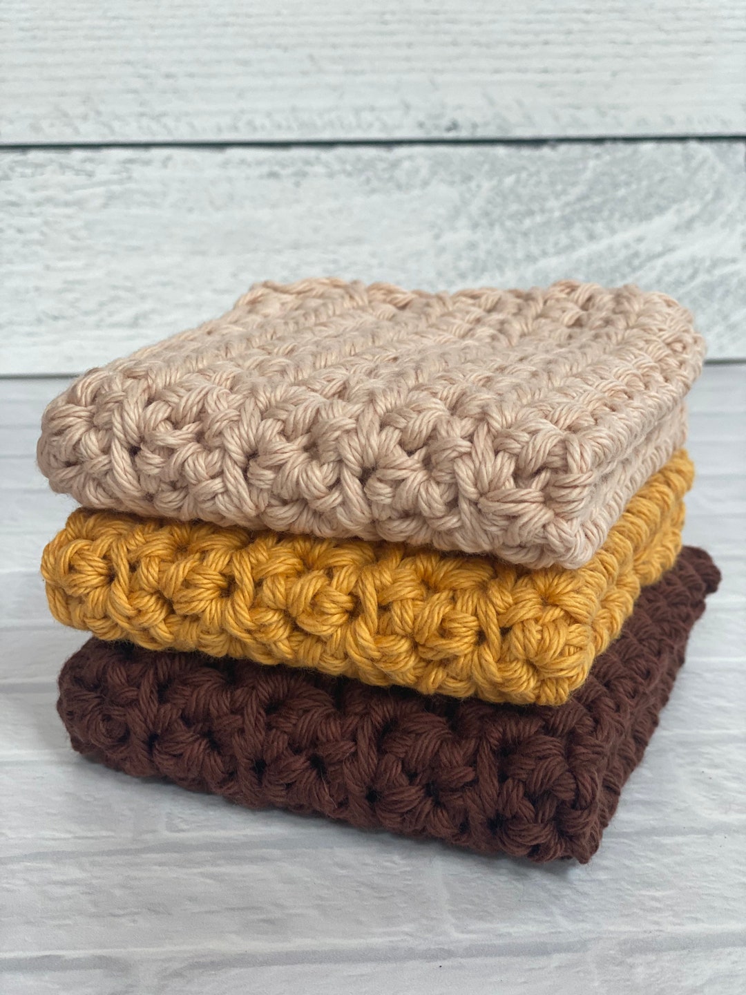 Set of Three Crocheted Wash Cloths 100% Cotton Dish Cloths - Etsy