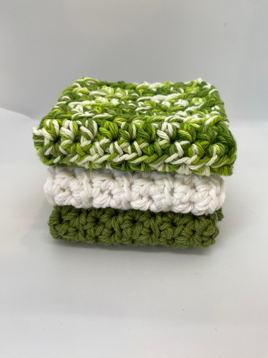 Set of Three Crocheted Wash Cloths, 100% Cotton, Dish Cloths, Double ...