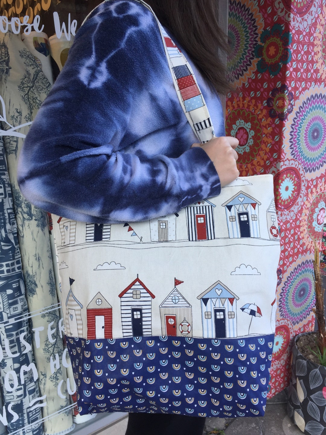 Beach Hut print Bolsa beach tote con fondo de tela de aceite - Etsy España