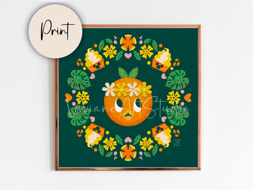 Orange Bird Loves Flowers Art Print Colorful Disney Inspired Print Tiki ...