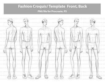 8 Male Fashion Figures Front, Back, Side Printable/downloadable Croquis ...
