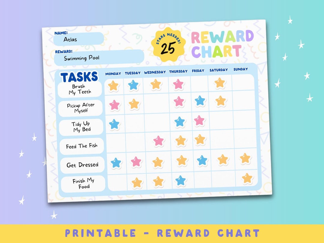 Printable Reward Chart for Kids Toddler Goal Chart Printable Kids ...