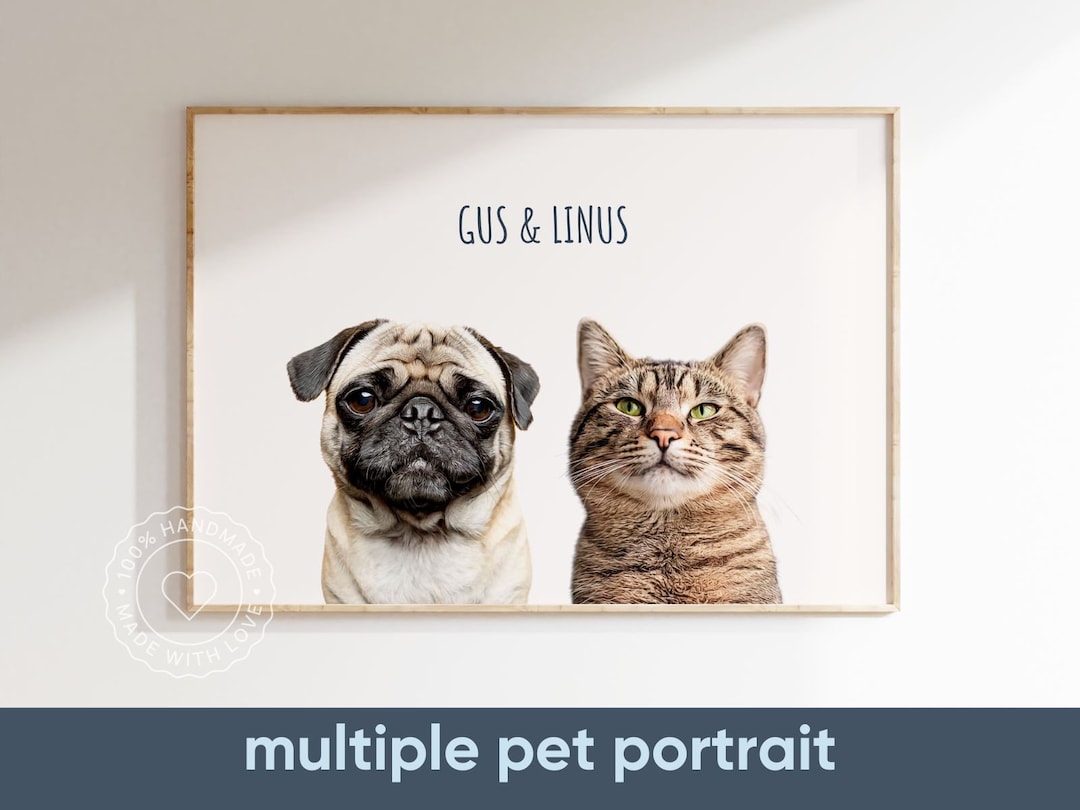 Multiple Pet Portrait | Custom 2 Pet Portrait | Pet Portrait From Photo ...