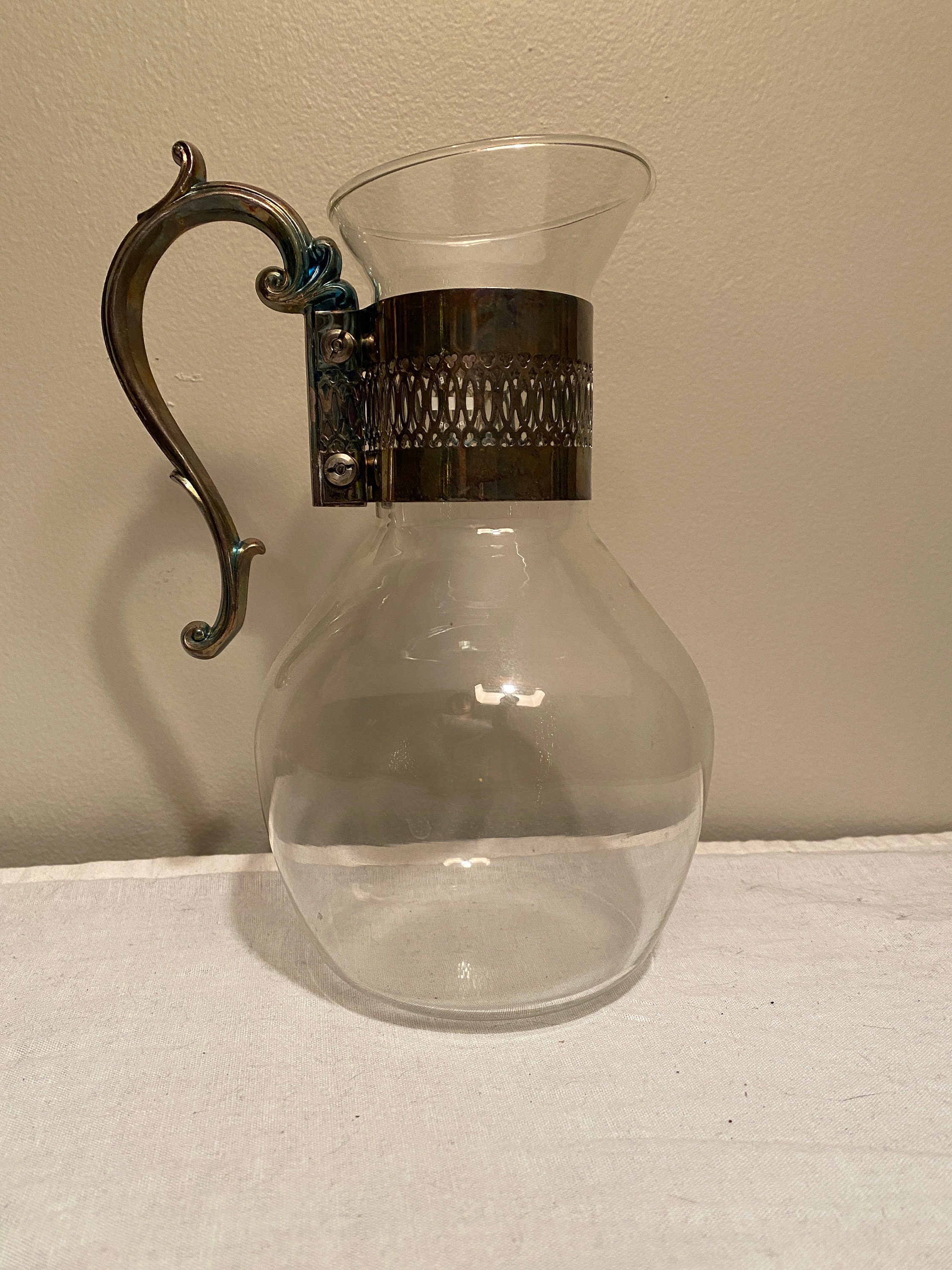 Vintage Corning Pitcher Glass With Silver-plated Neck & Handle C. 1950s ...