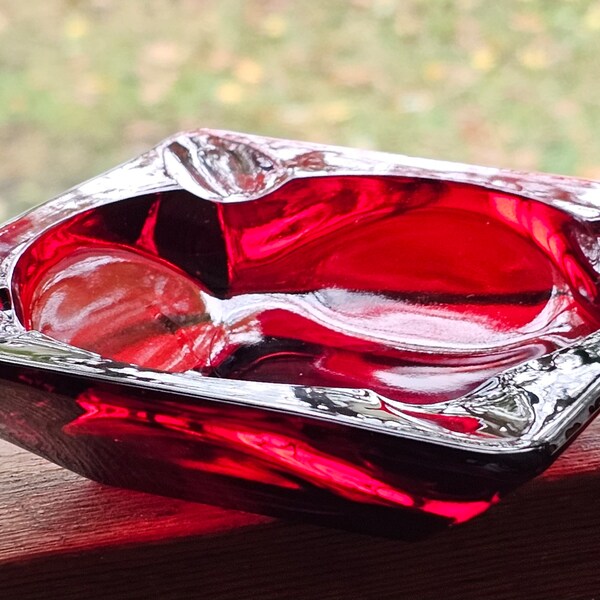 Red Glass Ashtray - Etsy