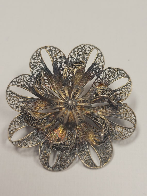 Antique Filigree Silver Flower Brooch Pin Etsy