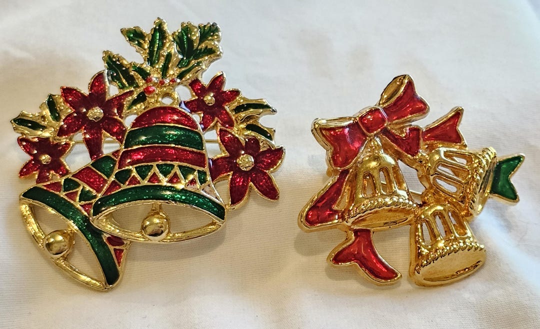 2 Vintage Christmas Bell Enameled Brooches - Etsy