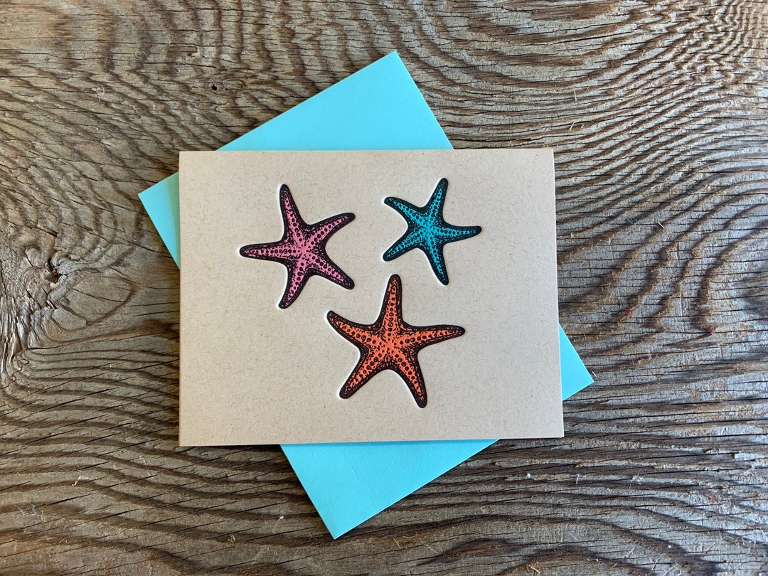 Letterpress Starfish Note Card (blank) Pack of 4 - Etsy