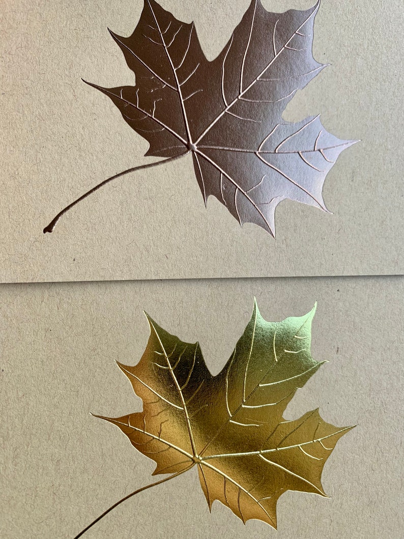 Foiled Autumn Leaf Note Cards: Embossed Kraft Paper, 12 Pack - Etsy
