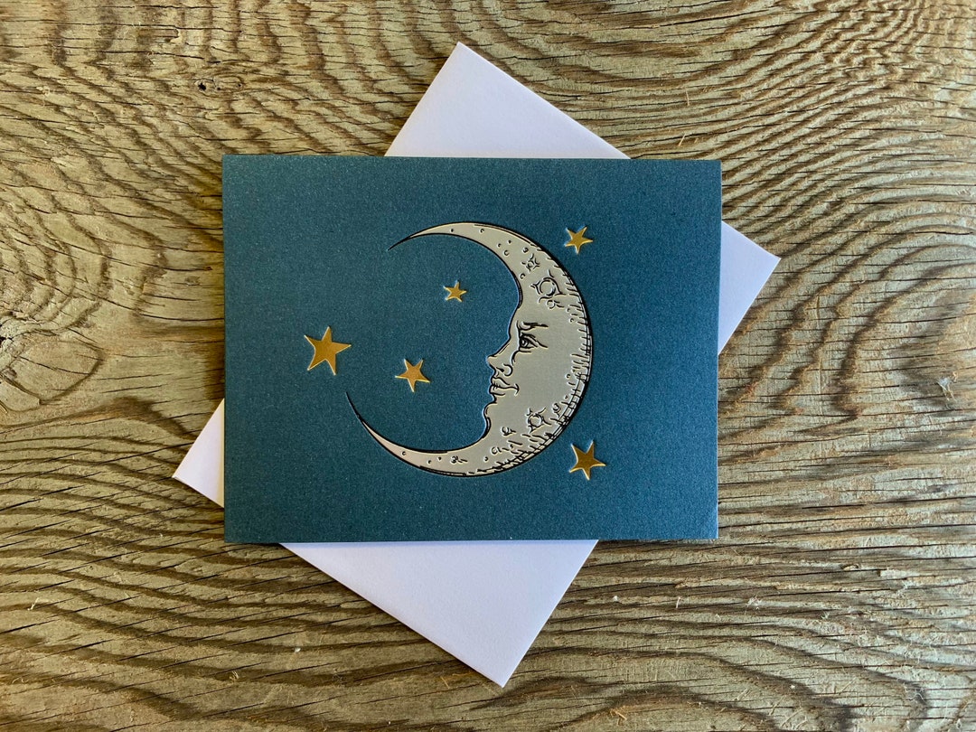 Letterpressed Moon Note Card blank - Etsy