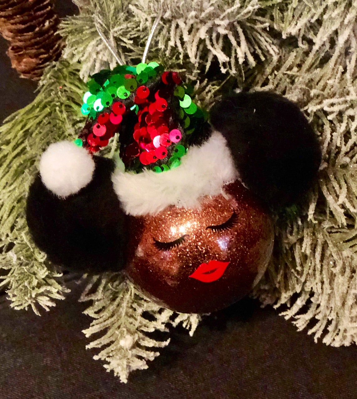 Sparkle Melanin Mocha Afro Puff Ornament L African American Ornament L ...