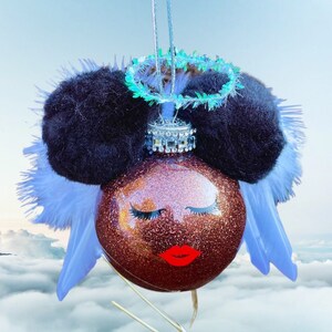 Black Angel, African American Angel With Afro Puffs and Feather Wings ...