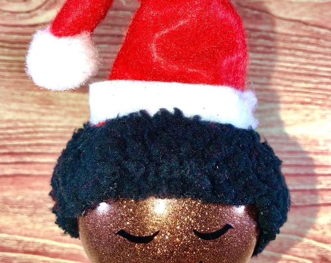 Jingle Melanin Mocha Glitter African American Boy Ornament, Black Boy ...