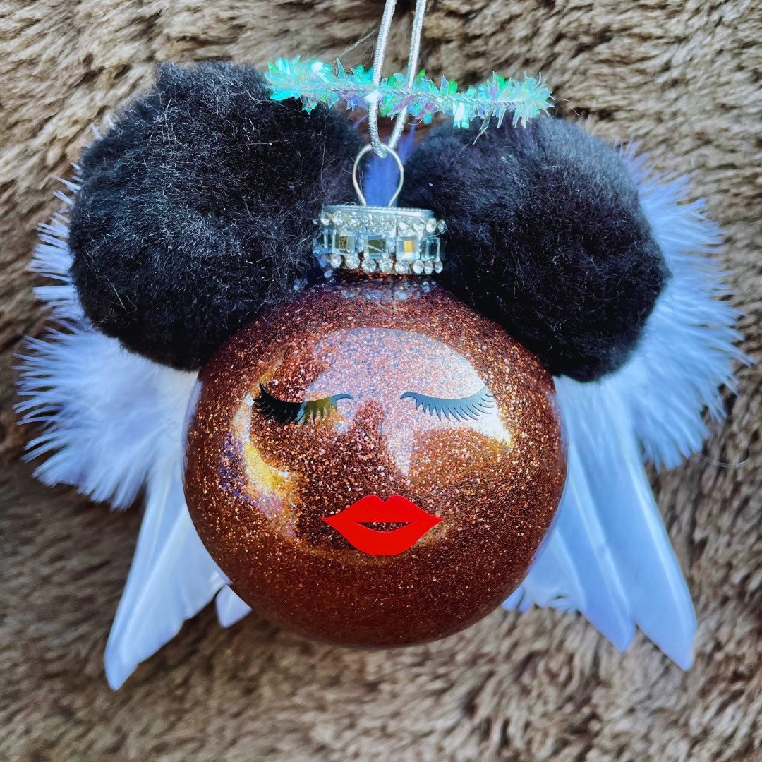 Black Angel, African American Angel With Afro Puffs and Feather Wings ...