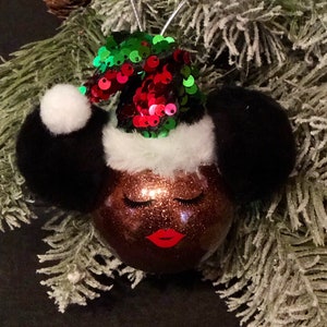 Sparkle Melanin Mocha Afro Puff Ornament L African American Ornament L ...