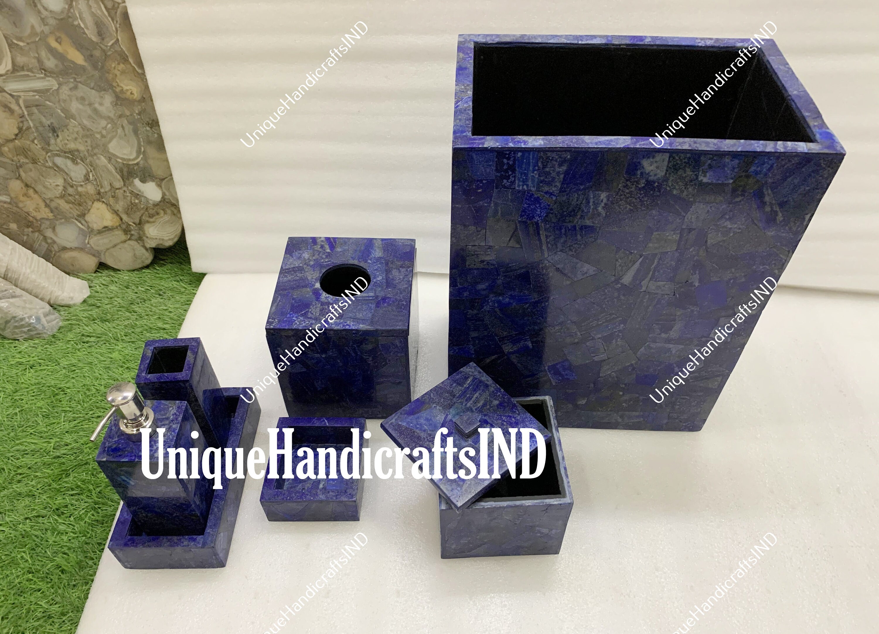 Handmade Lapis Lazuli Marble Bathroom Accessories Set, 7 Piece - Etsy