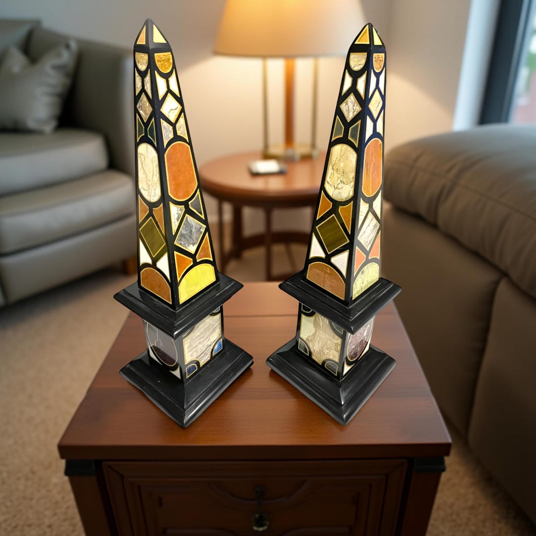 Black Marble Obelisks – Marble Obelisk Set, Stone Obelisk Decor, Black ...
