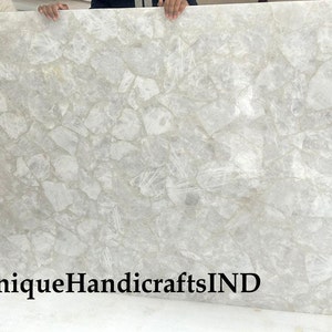 Handmade White Quartz Dining Table Top: Translucent Agate Kitchen ...