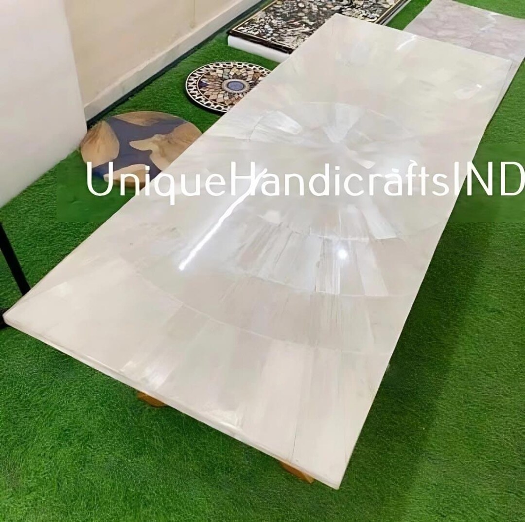 Selenite Stone Table Top, Handmade Stone Dining Table, Sun Burst ...
