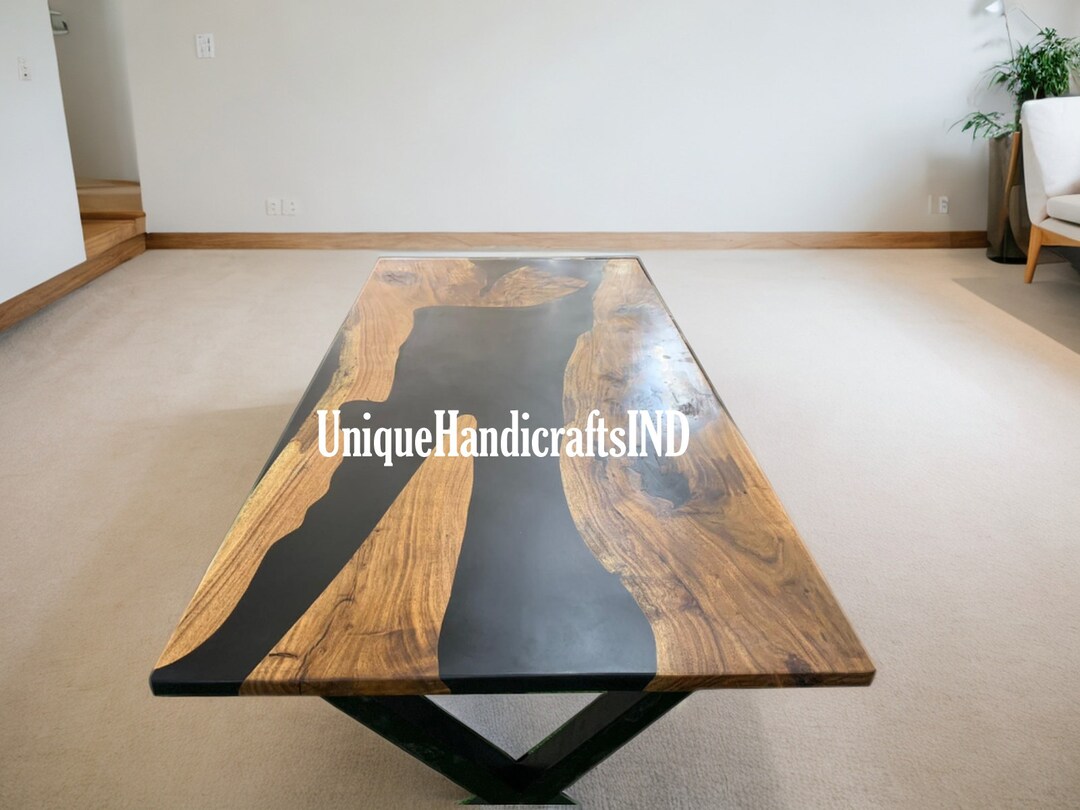 Epoxy Resin Table With Black Resin , Wooden Handmade Furniture / Epoxy ...