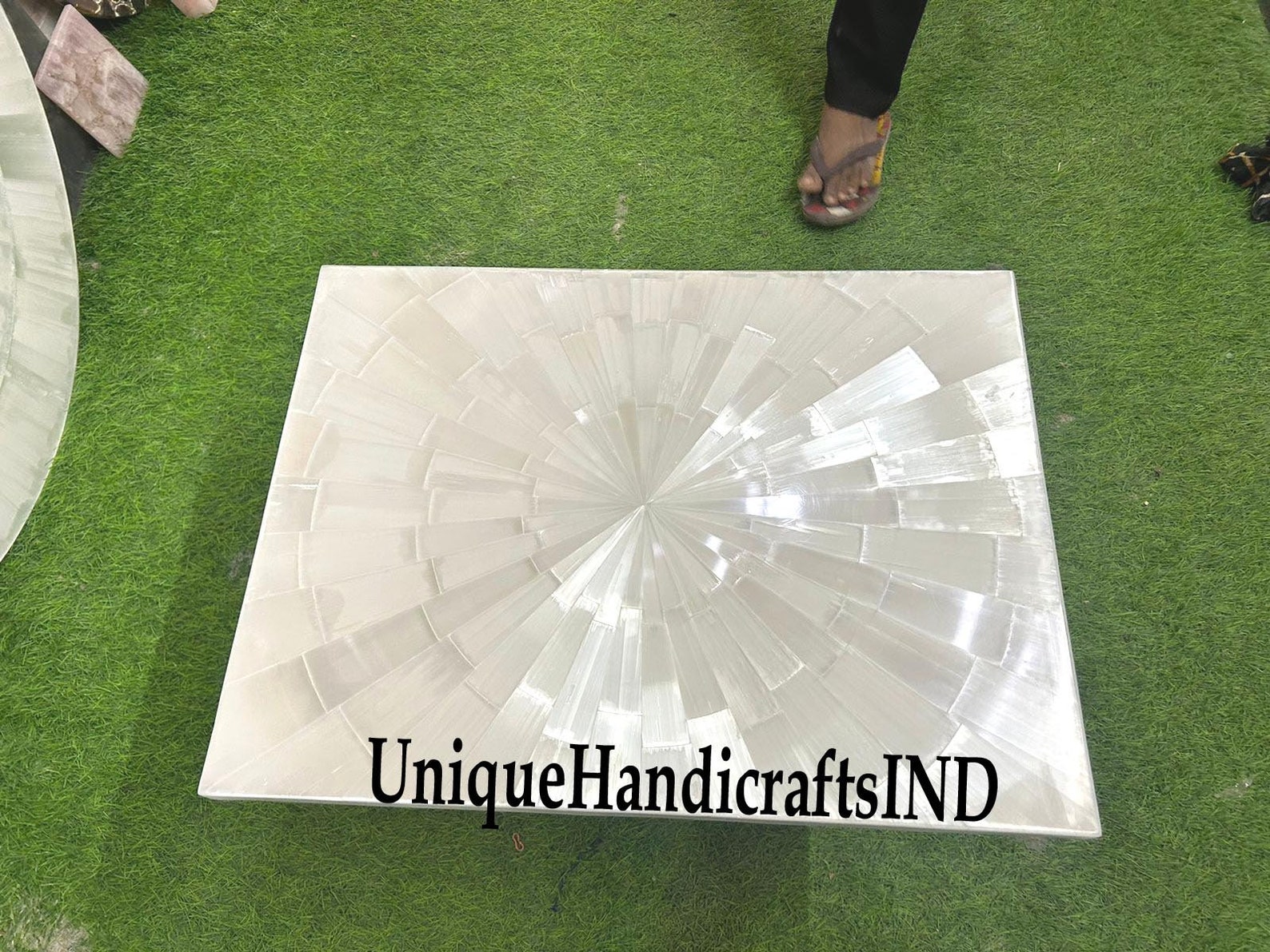 Handmade Selenite Gemstone Table Top: Sunburst Mosaic Decor - Etsy