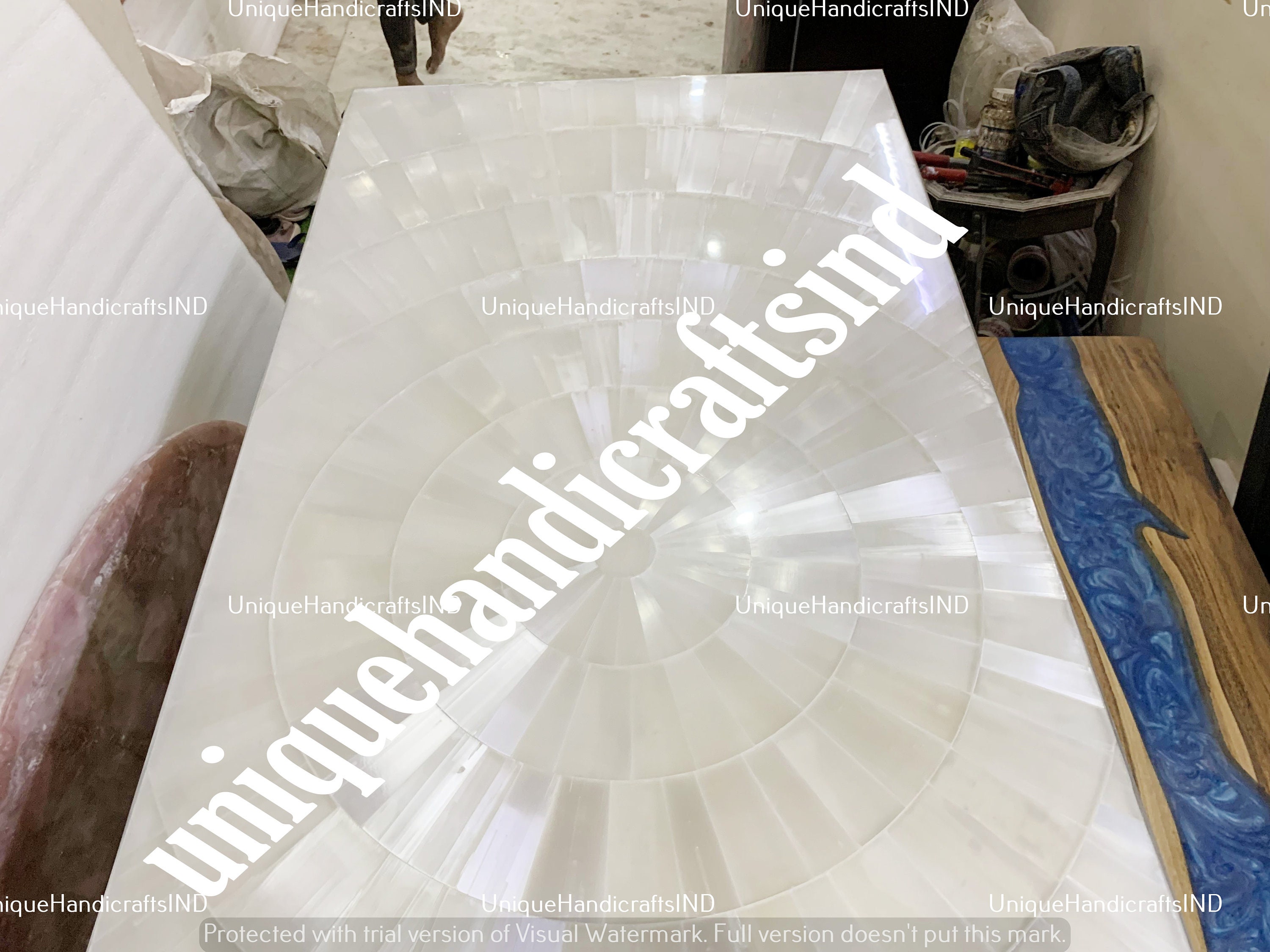 Handmade Selenite Gemstone Table Top: Modern Sunburst Design - Etsy