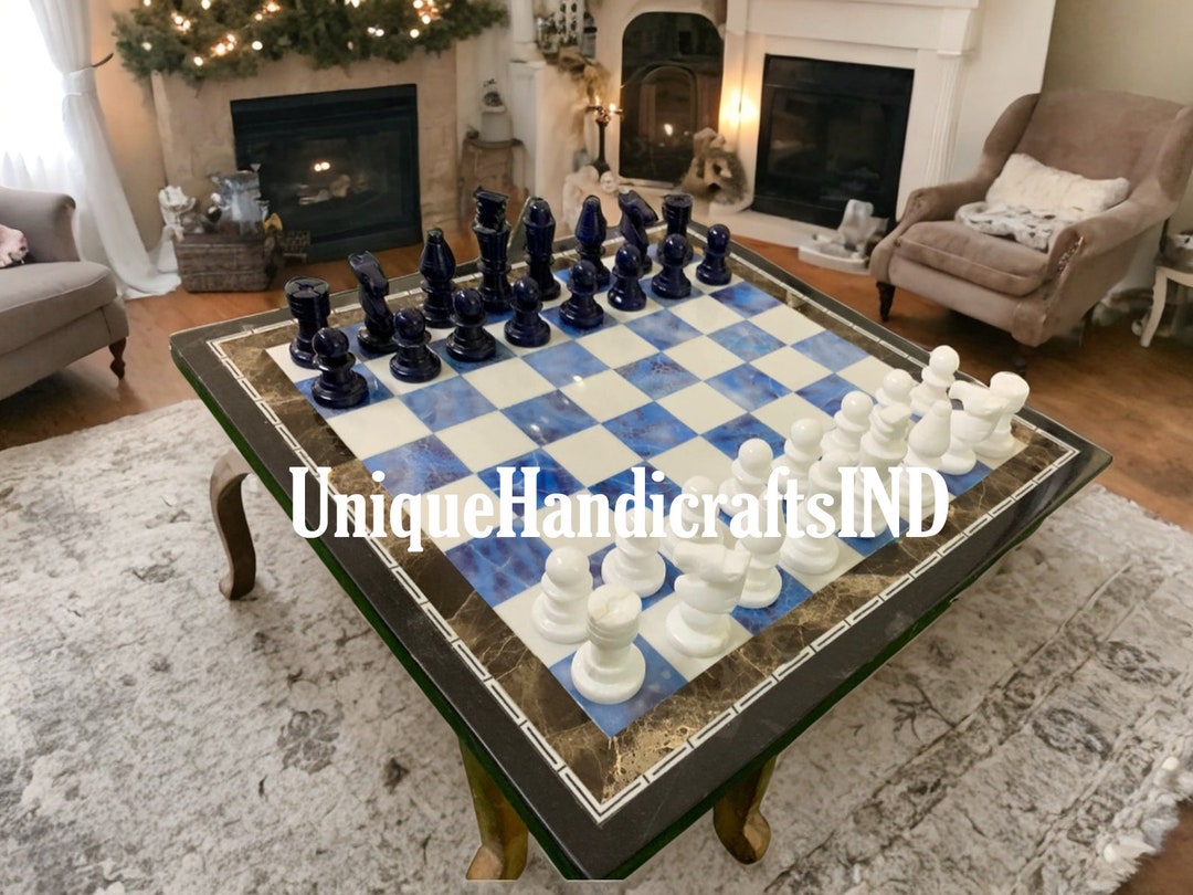 Lapis Lazuli Inlay Chess Set: Personalized Marble Chessboard, Handmade ...