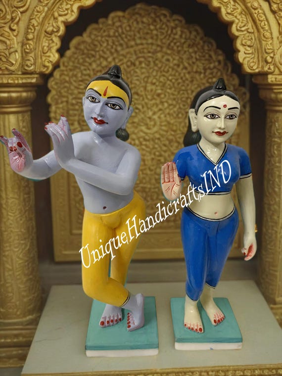 Gott Krishna Mit Radha Antikes Indisches Kalighat Gemälde Von