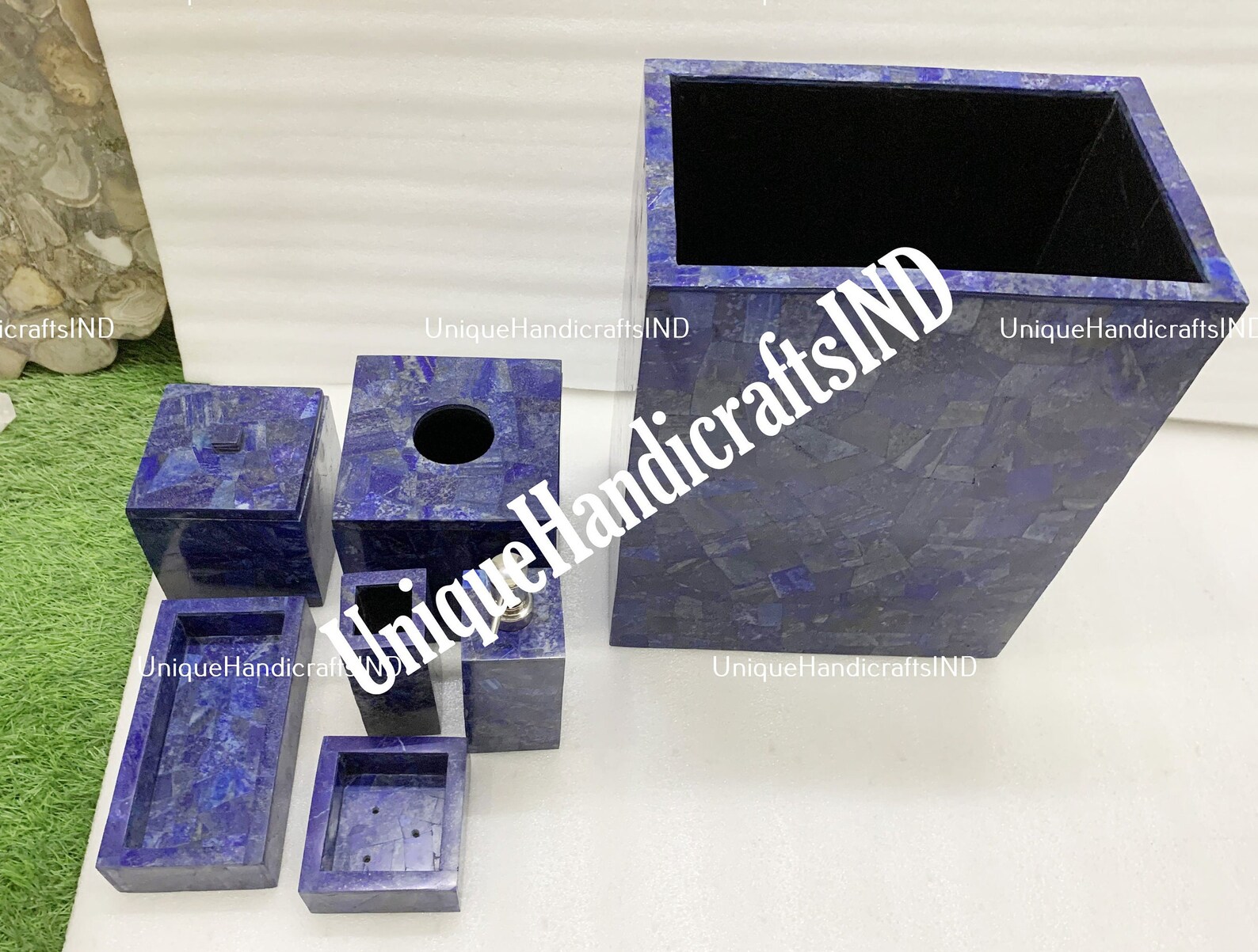 Handmade Lapis Lazuli Marble Bathroom Accessories Set, 7 Piece - Etsy