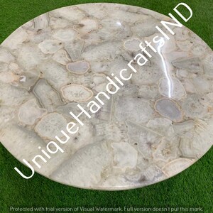 Handmade White Quartz Agate Coffee Table Top: Luxury Round Counter Desk ...