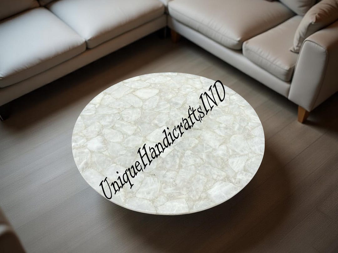 Antique White Quartz Round Table Top, Natural Quartz Centerpiece, Home ...