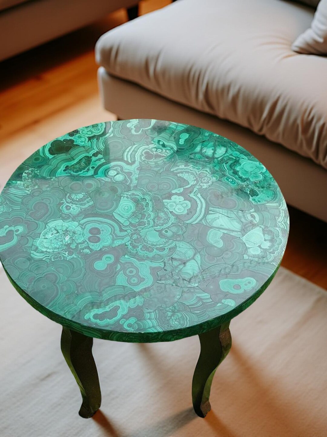 Handmade Malachite Round Table – Stone Side, Coffee & Dining Table Top ...