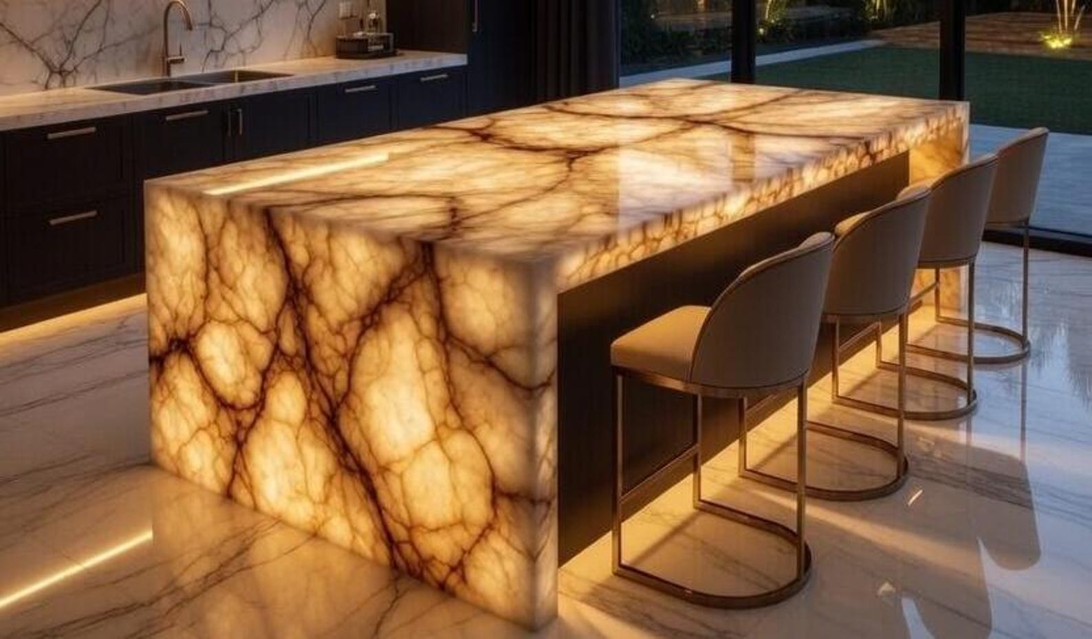 Backlit Cristallo Quartzite Slab – Translucent White Stone Kitchen ...