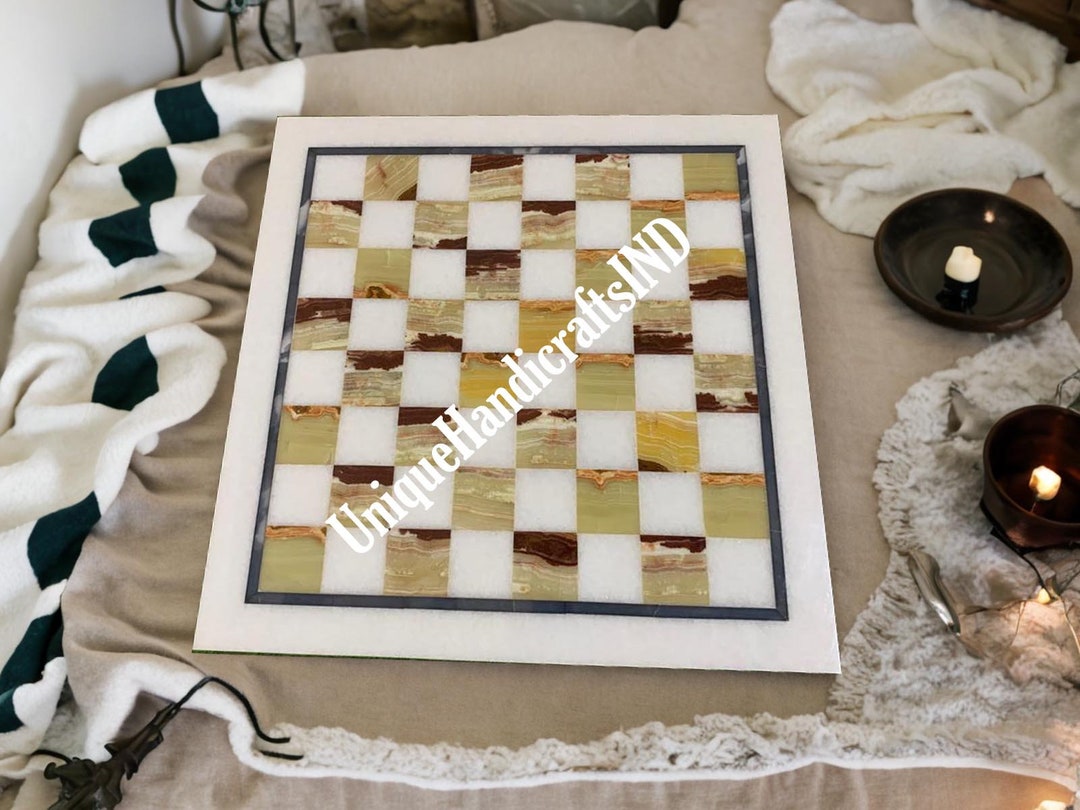 White Marble Chess Board: Semi Precious Stone Inlay Art - Etsy
