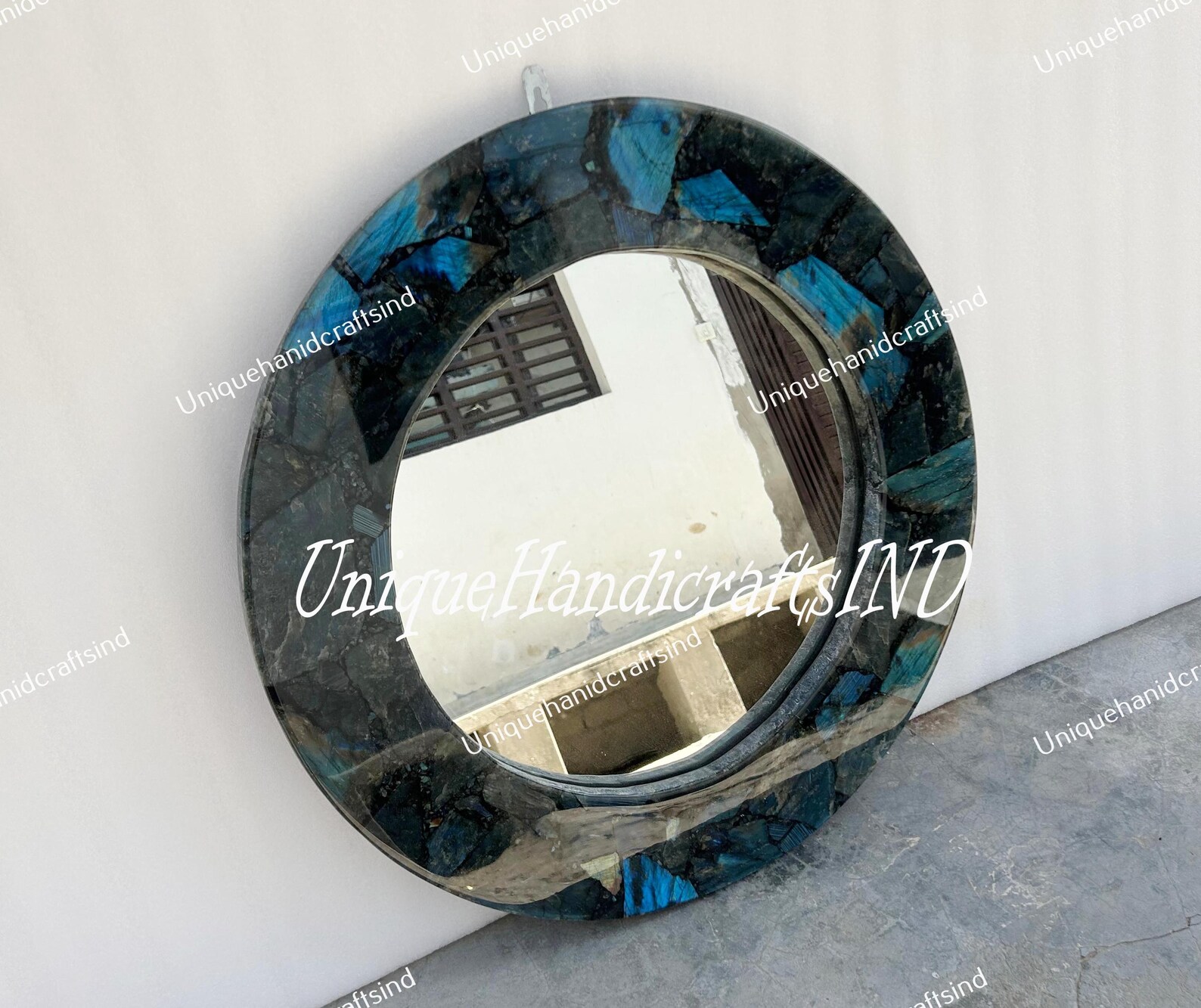 Labradorite Round Wall Mirror: Handmade Stone Art, Custom Size - Etsy